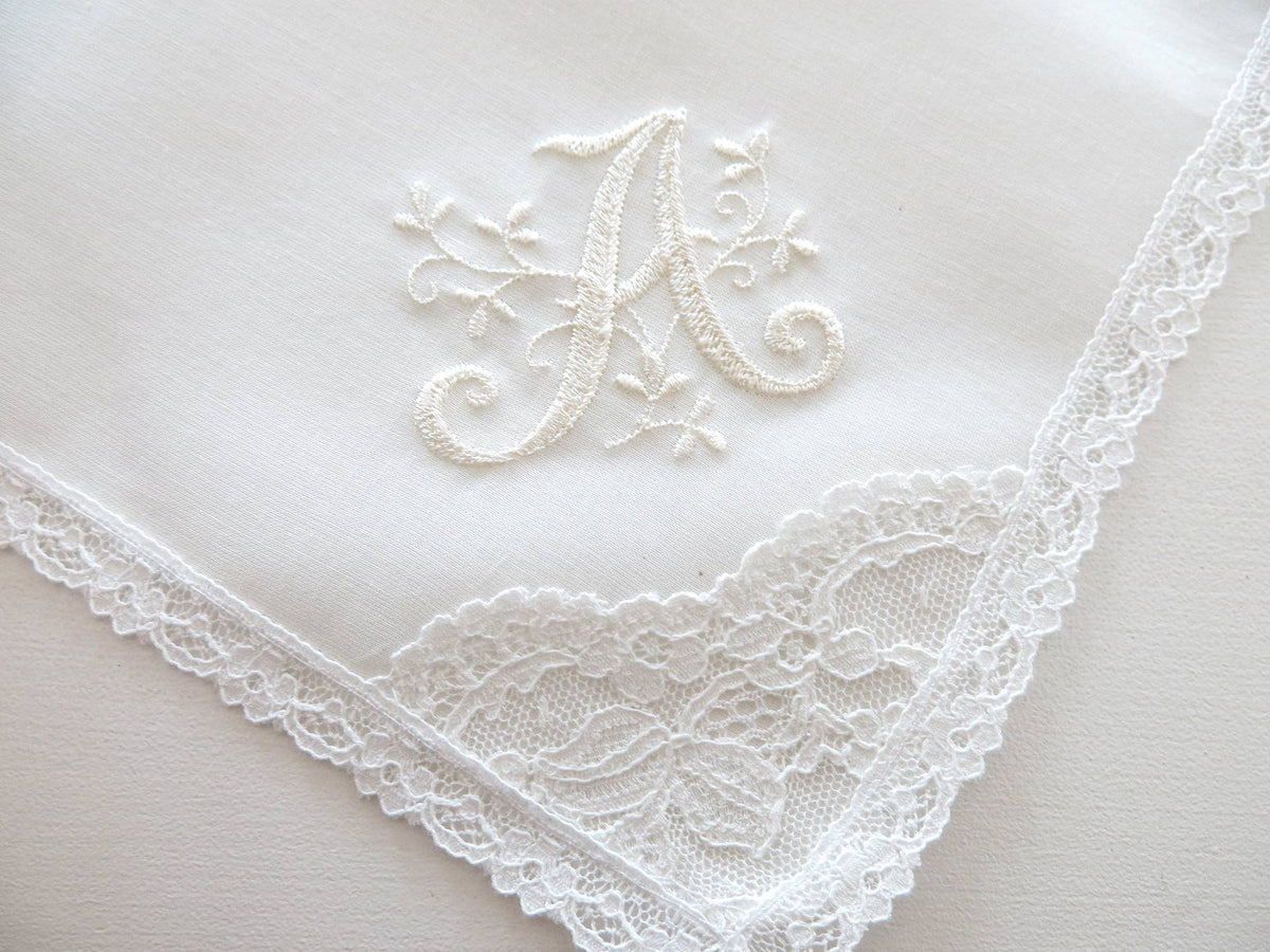 Ivory Bridal White Color Nottingham Lace Handkerchief with Floral Desi ...