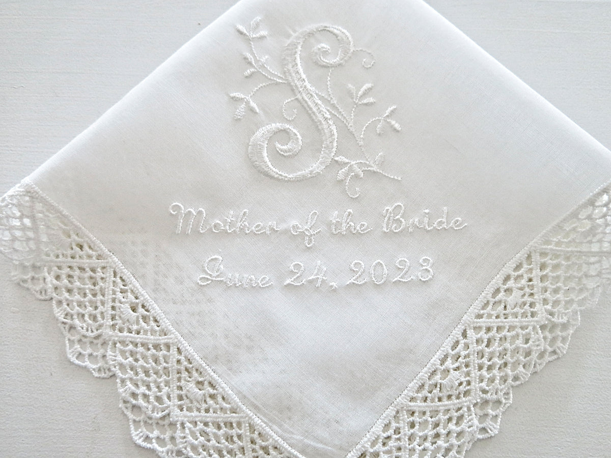 Lovely Wedding Handkerchief with Floral Design 1 Initial Monogram, Tit ...
