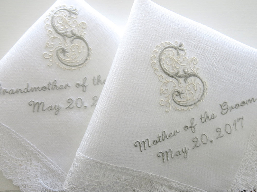 Monogrammed Handkerchiefs for Mother of the Bride/Groom | Linen Whites